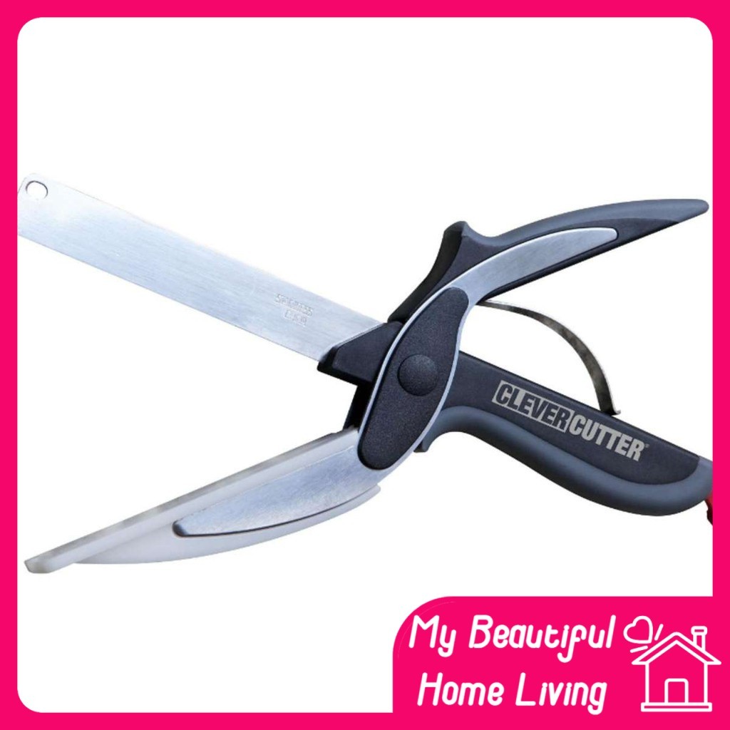 (STAINLESS STEEL) Clever Cutter 2 in 1 Kitchen Knife Scissors Smart ...