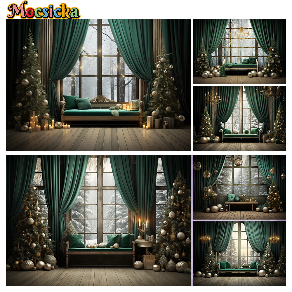 Winter Christmas Photography Background Green Xmas Tree Holiday Party ...