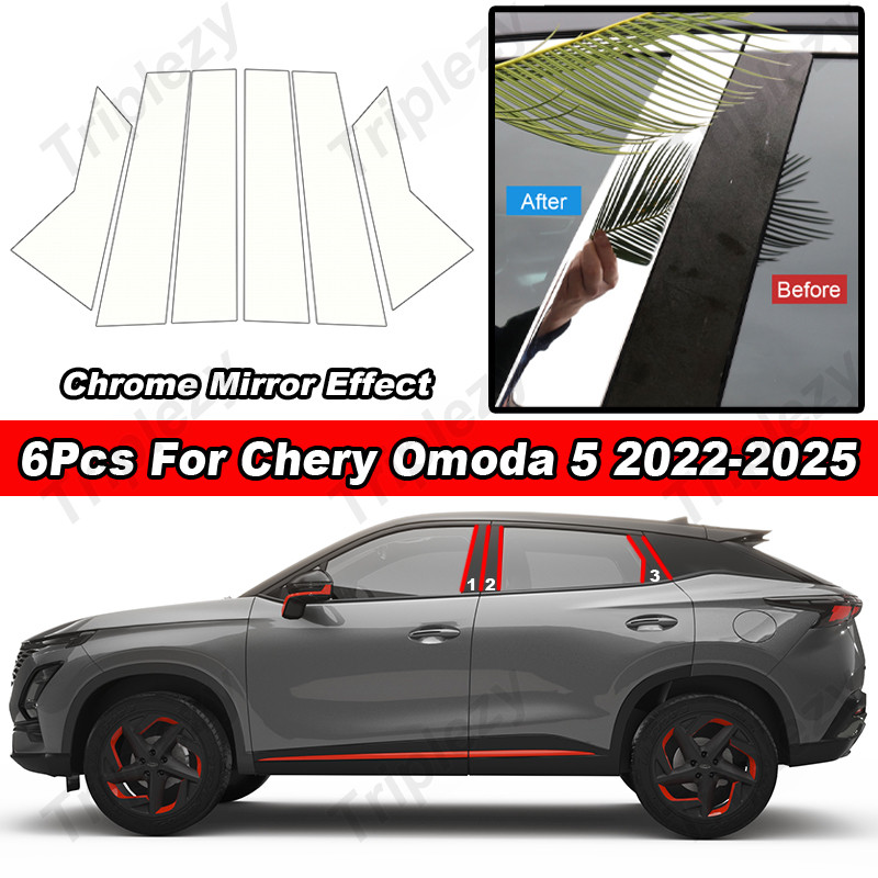 6Pcs Glossy Chrome Window Door Middle Pillar Posts Sticker Center B C ...