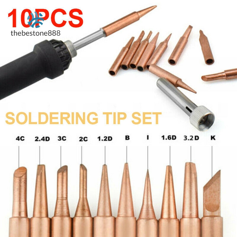 THEBEST! 10pc/Set 900M-T Soldering Tip Pure Copper Electric Iron Head ...