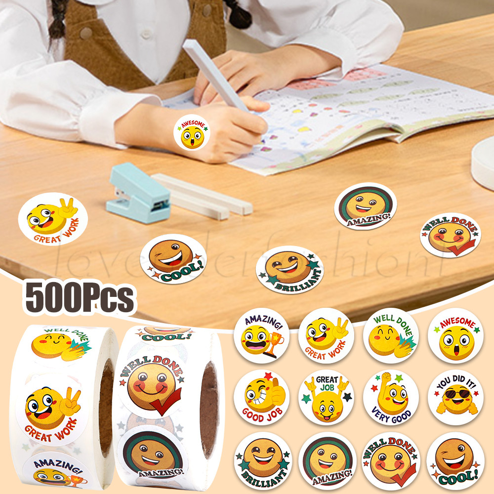 500 Pcs/roll Smile Face Kids Reward Sticker - for Diy Decor - Cartoon ...
