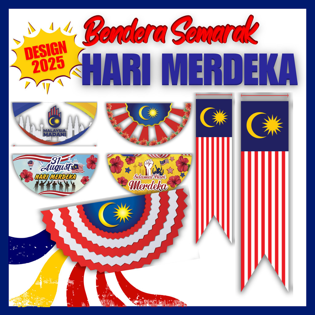 Bendera Malaysia bunting hiasan gantung semibulat hiasan semarak bunga ...