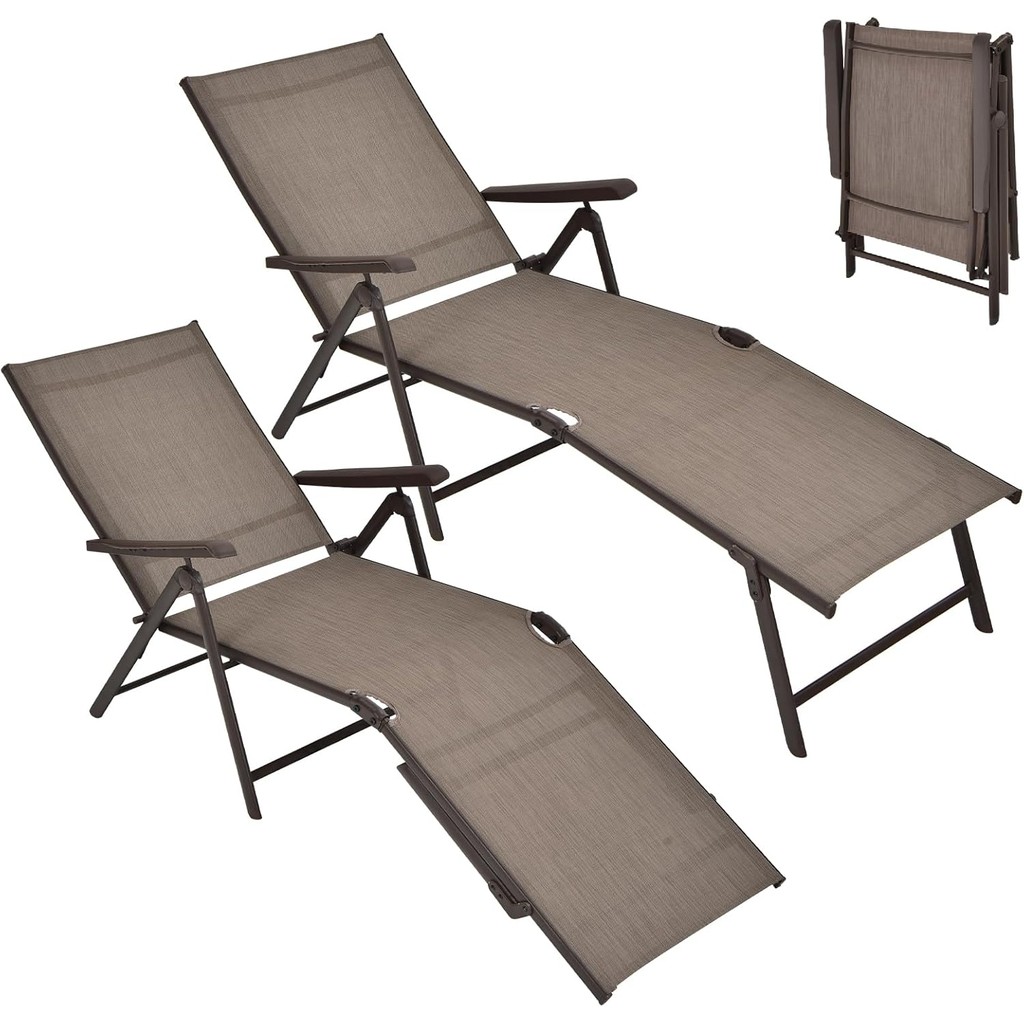 COSTWAY Folding Sun Lounger Set of 2, 5-Position Adjustable Garden ...