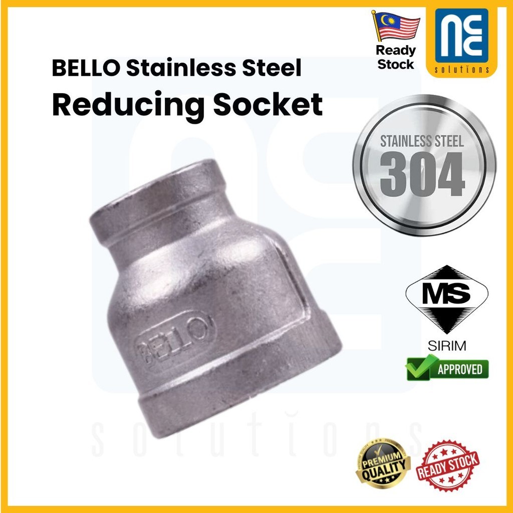 BELLOE Reducing Socket Stainless Steel 304 Water Pipe Fitting with BSP ...