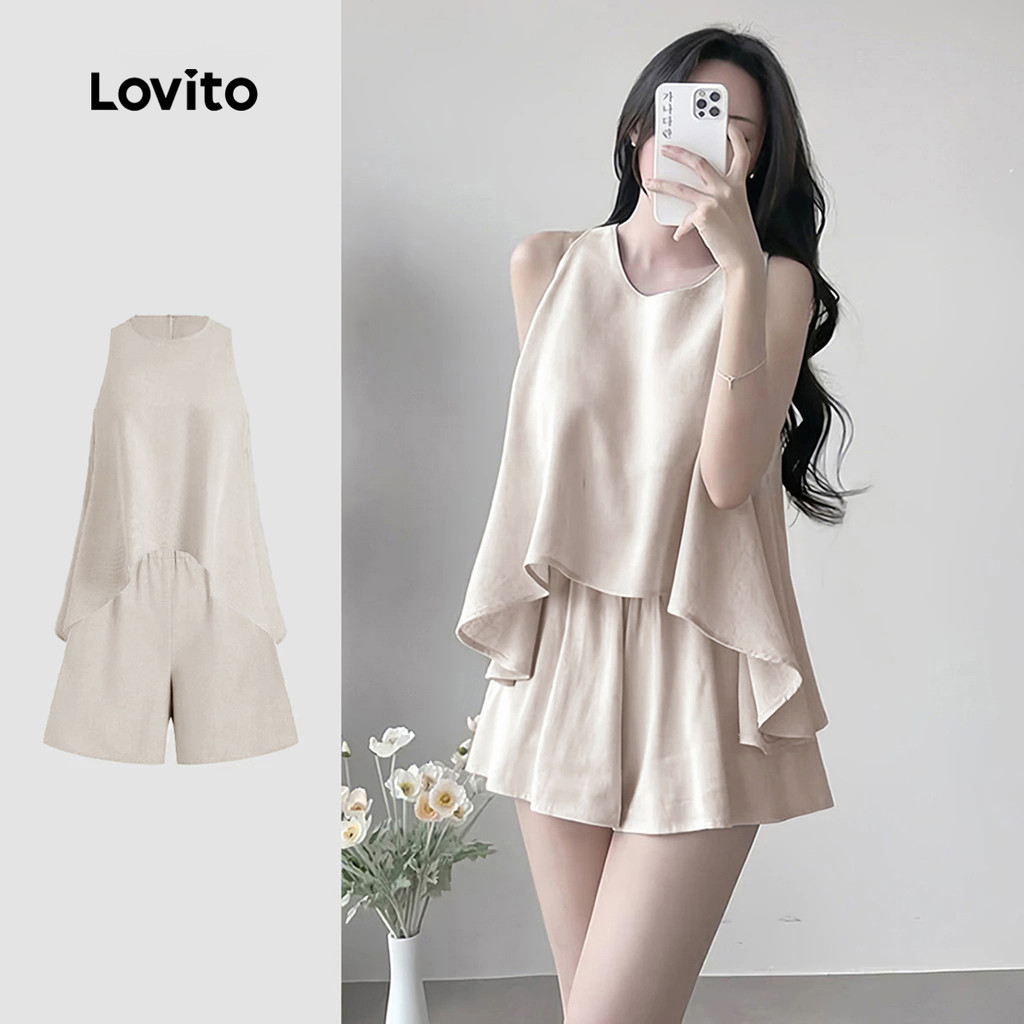 Lovito Casual Jumpsuit Zipper Fake 2-in-1 Spring/summer Light Khaki ...