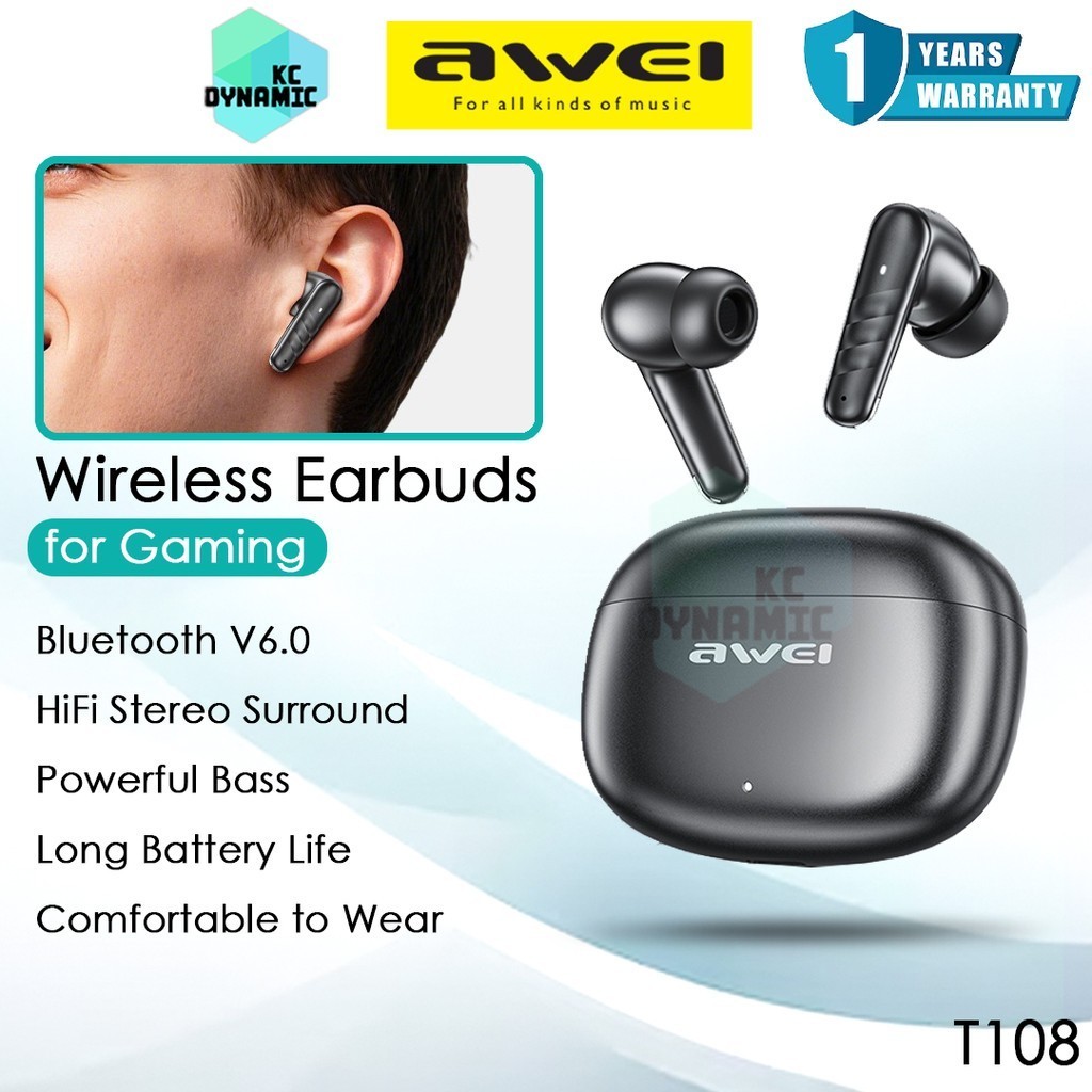 Awei T108 Gaming Wireless Earbuds Powerful Bass Headphone Gaming ...