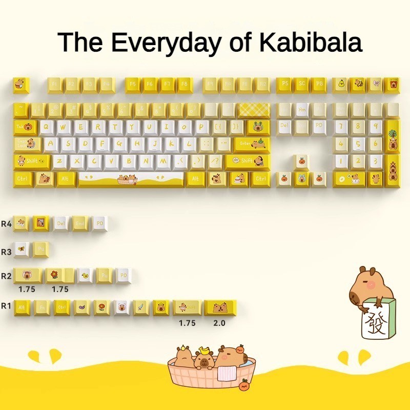 PBT Dye sublimation keycap capybara yellow cute cartoon gift gaming ...