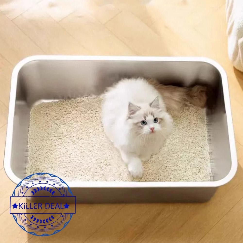 Extra Large Stainless Steel Cat Litter Pan Splash-proof Box Non-stick ...