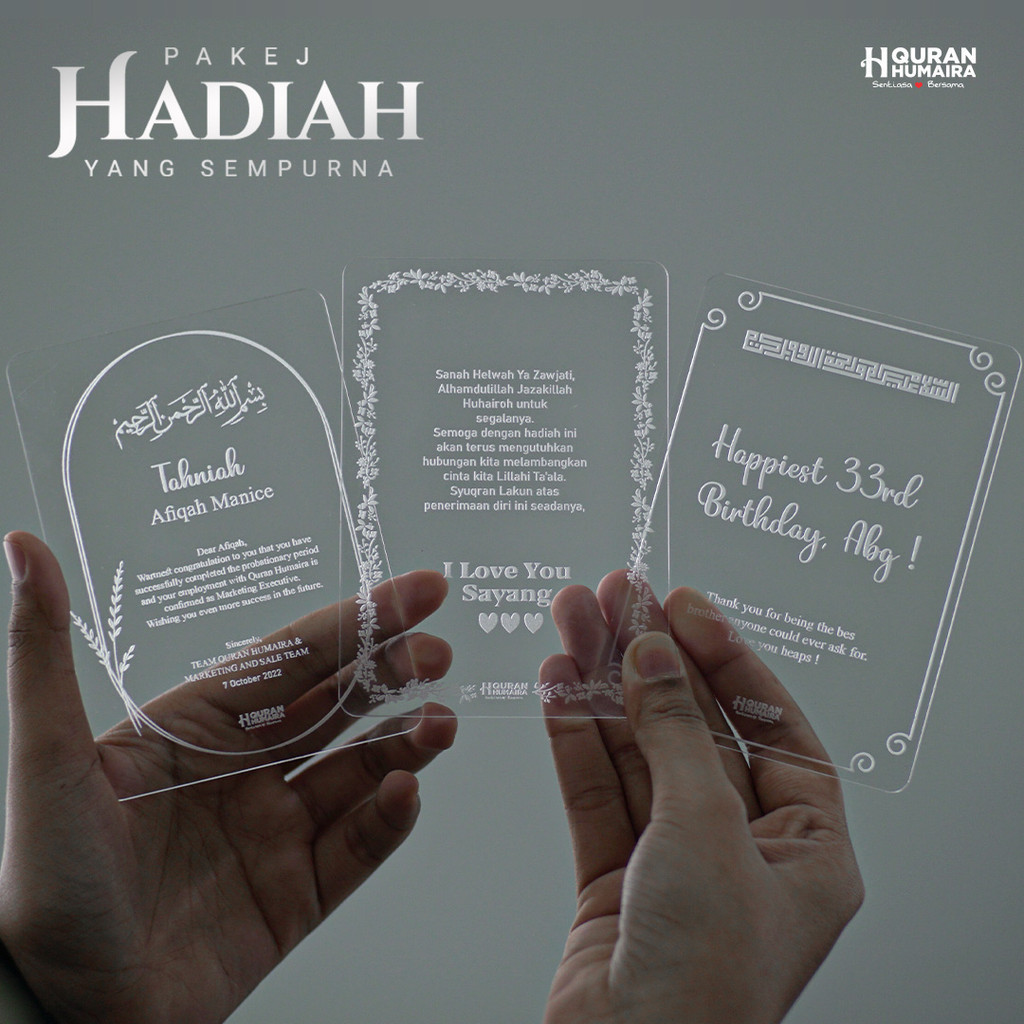 Plaque Acrylic dengan Engrave Ucapan (Utk Hadiah Hantaran/ Anniversary ...