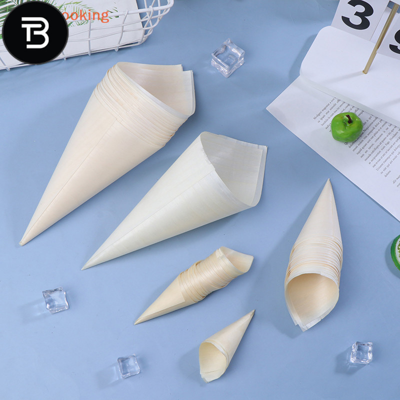 TB 20Pcs Disposable Wood Appetizer Cones Ice Cream Cone Biodegradable ...