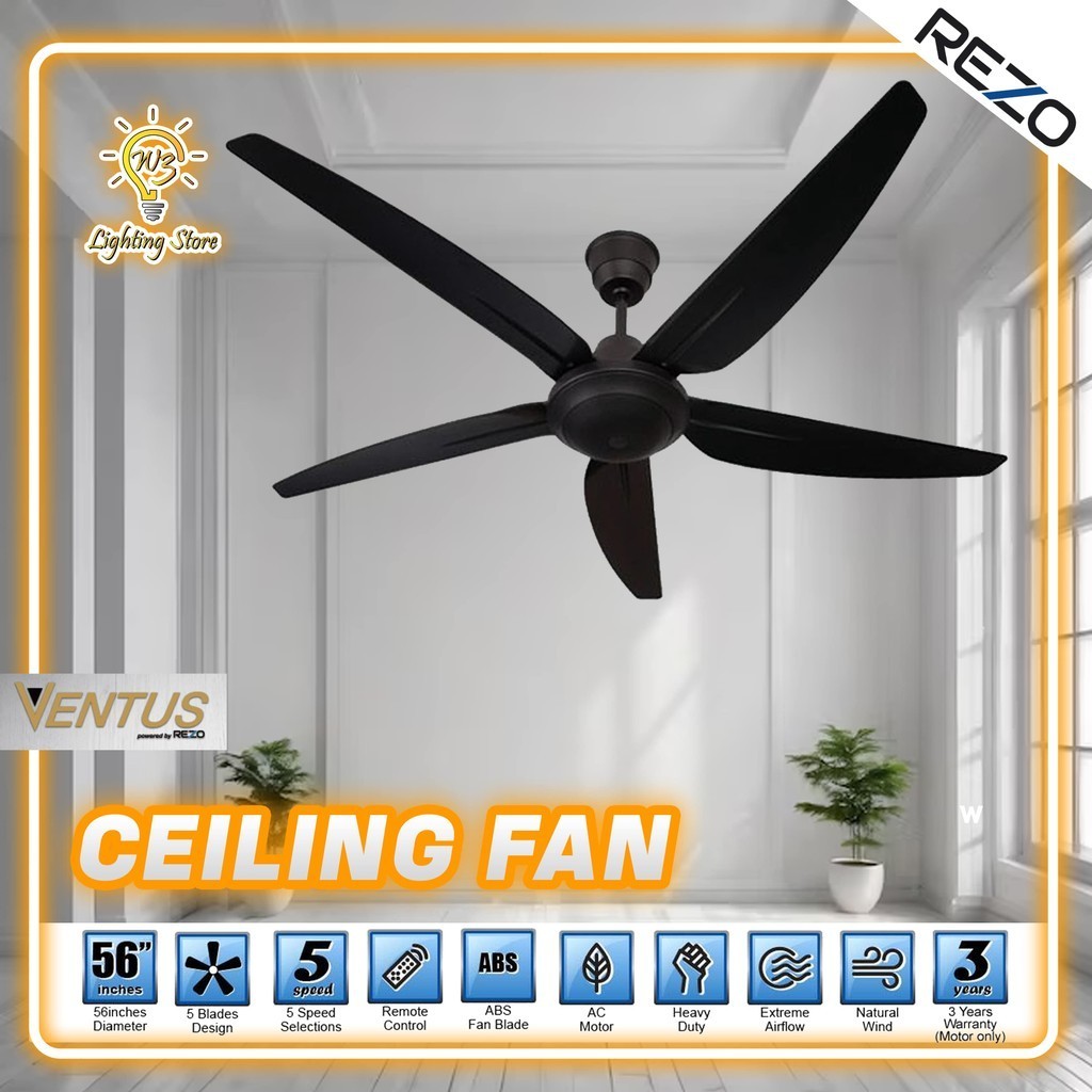 REZO VENTUS MY56/5B/DC/MB CEILING FAN 5 BLADE MATT BLACK | REZO VENTUS ...