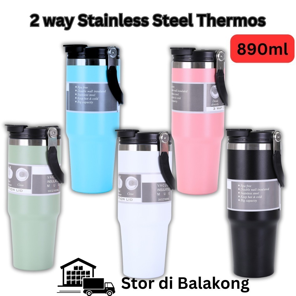Thermos Two Way Drink Stainless Steel 890ML 304 coffee cup double-layer thermal Flask insulation ...