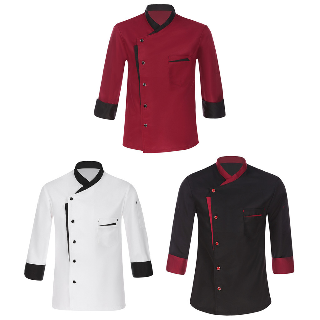 Men Women Long Sleeve Chef Jacket Coat Kitchen Restaurant Hotel Work ...