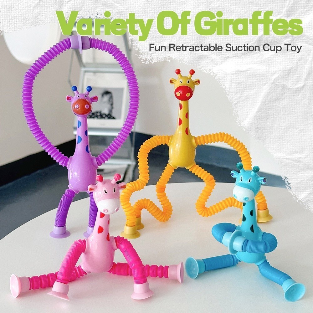 5pcs Giraffe Suction Cup Toys LED Pop Tubes Telescopic Fun Kids Gifts ...