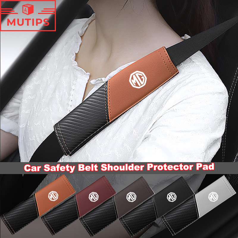 MG 2Pcs Car Seat Belt Shoulder Pad Leather Shoulder Protector Auto ...