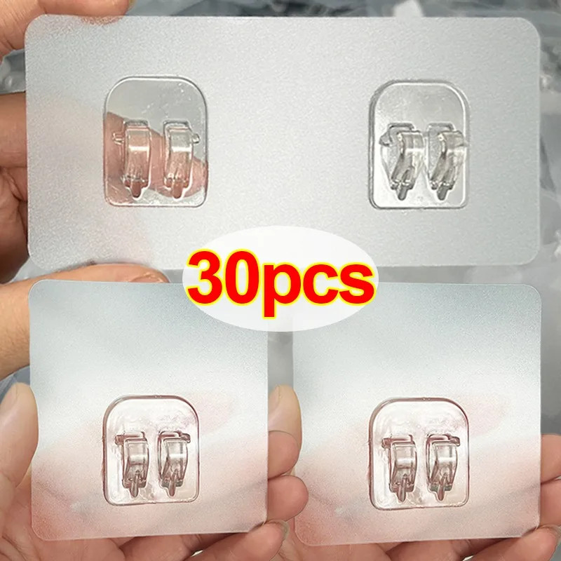 30Pcs Transparent Double Hooks Stickers - Wall Mounted Heavy Duty ...