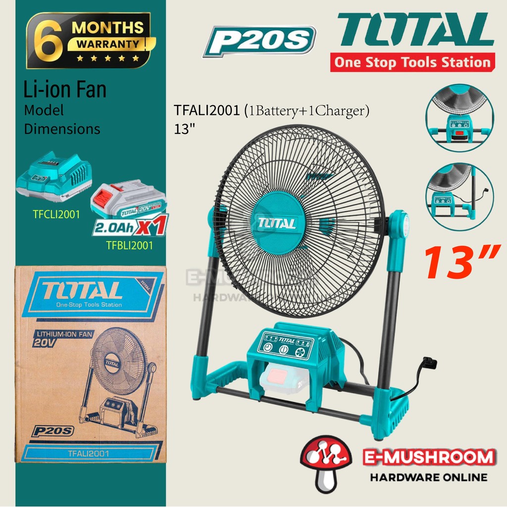 Total TFALI2001 Li-ion Fan 13" With AC Wall Plug 3 Speed Settings ...
