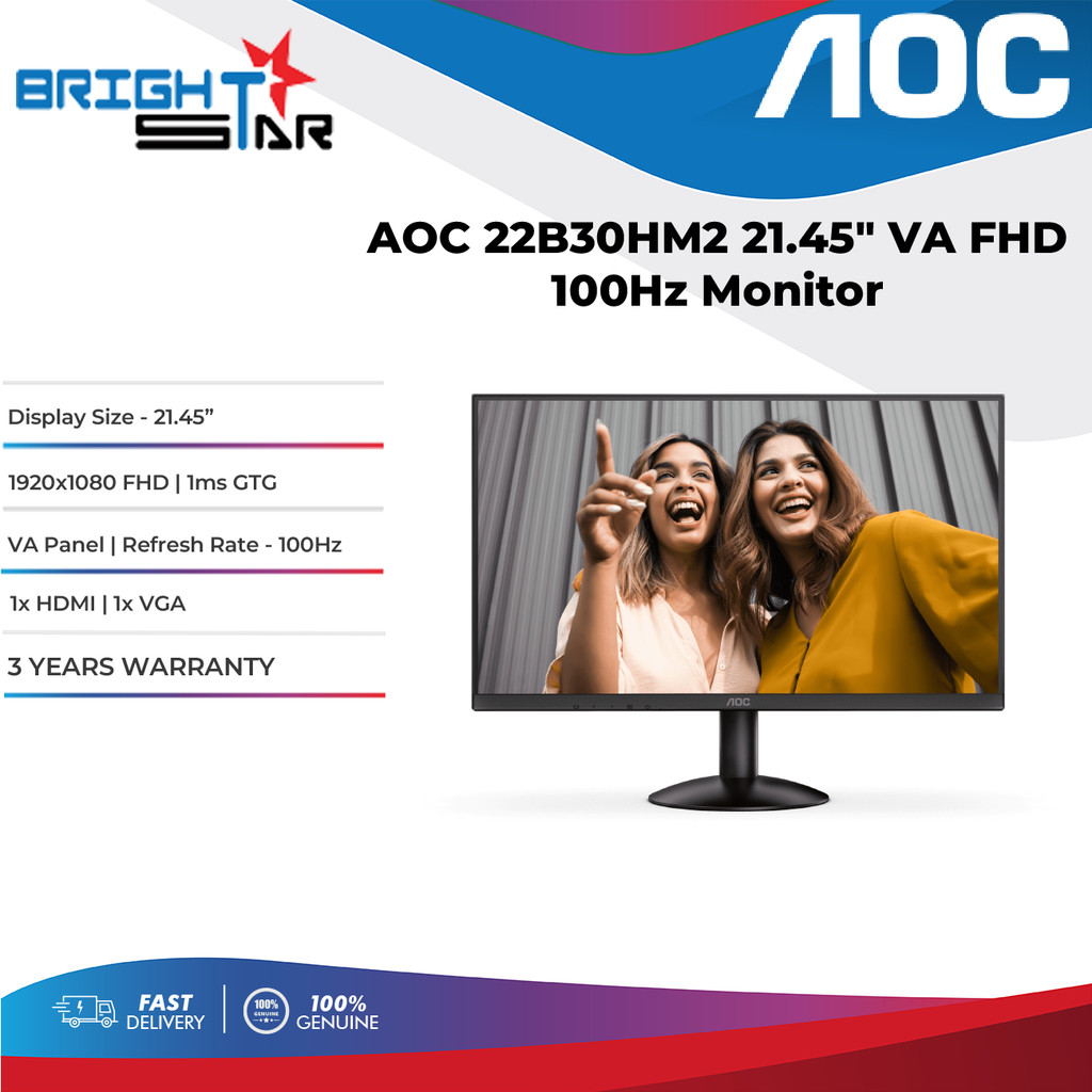 AOC 22B30HM2 21.45" VA Panel Monitor - FHD/100Hz/1ms GTG/1x HDMI/1x VGA ...