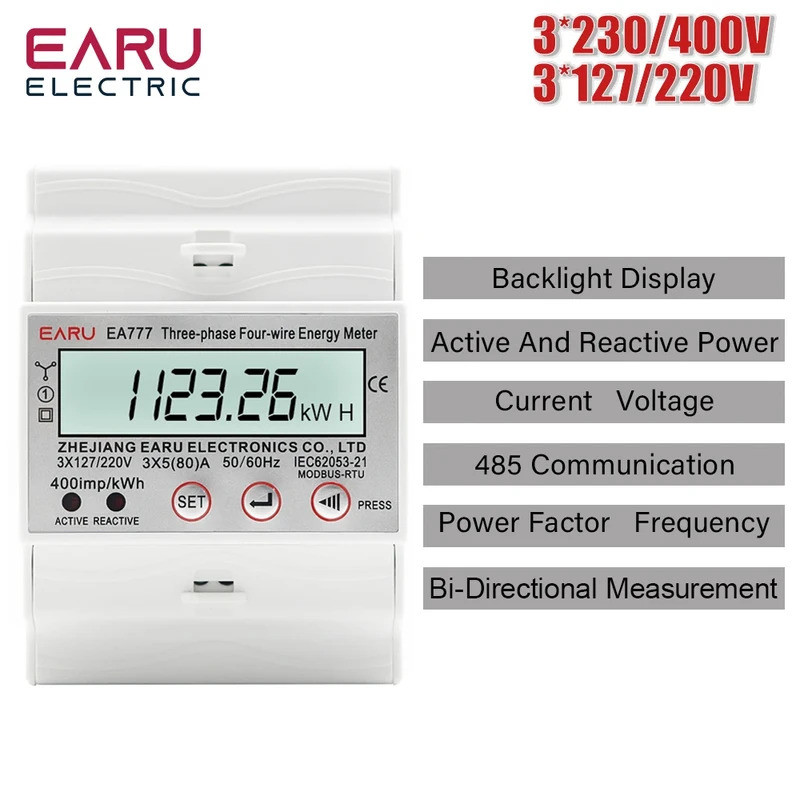 80A 4P 3 Phase 4 Wires Two-way Bilateral Energy Meter Electricity Usage ...