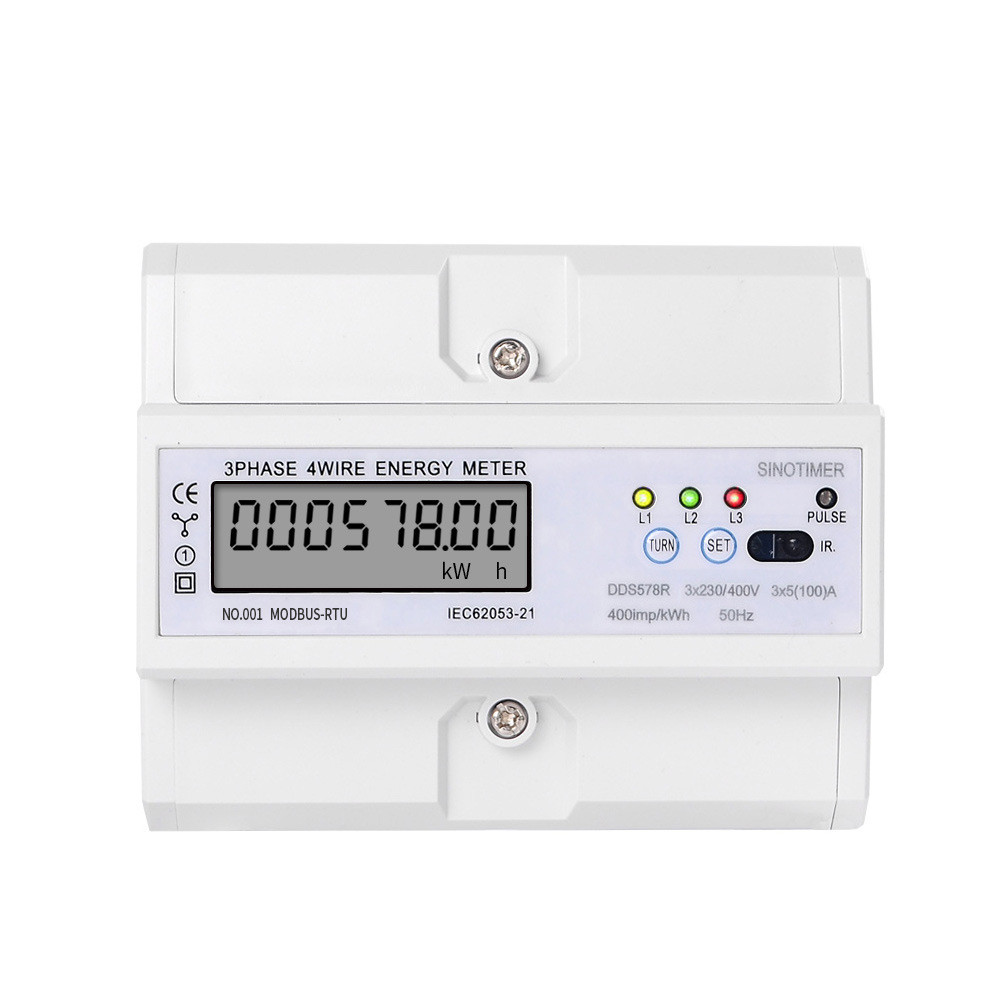 DDS578R AC380V 3 Phase 4 Wire Energy Meter RS485 Modbus DIN Rail LCD ...