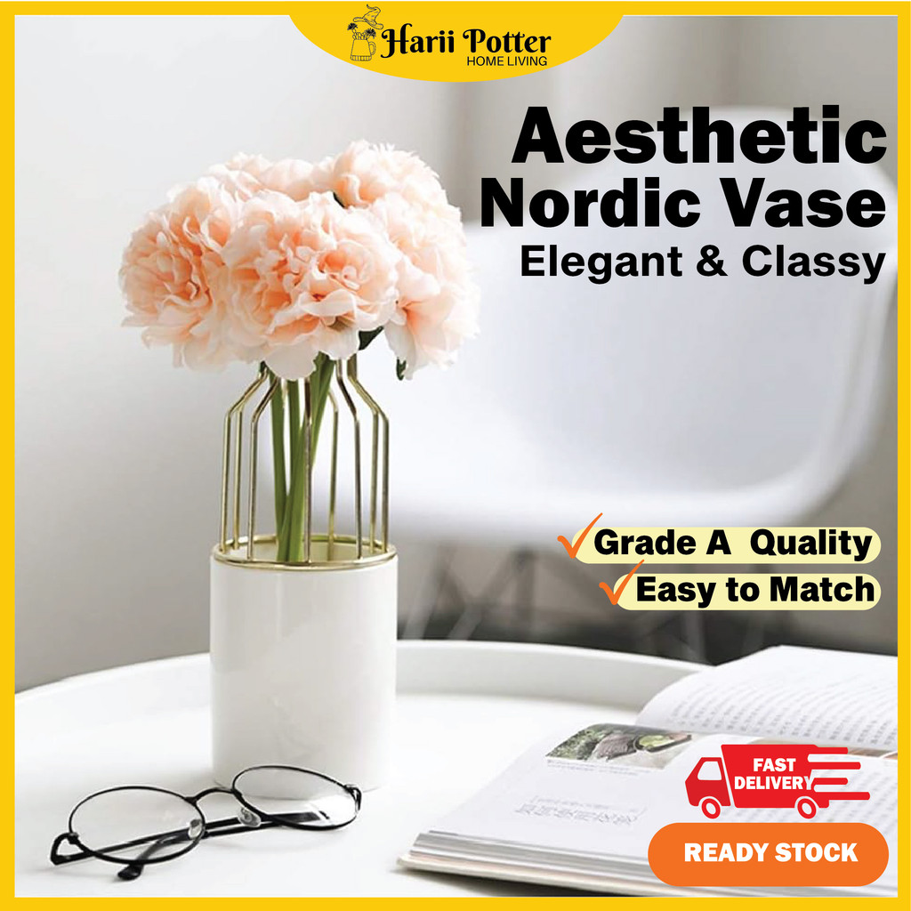 Nordic Ceramic Vase Flower Vase Pasu Bunga Hiasan Ruang Tamu Metal Vase ...