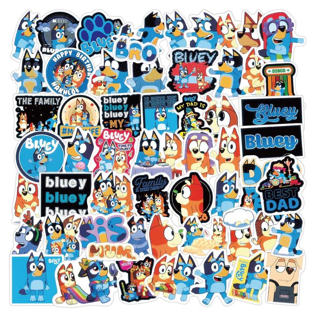 55 pcs Cute Bluey Cartoon Waterproof PVC Stickers | Shopee Malaysia