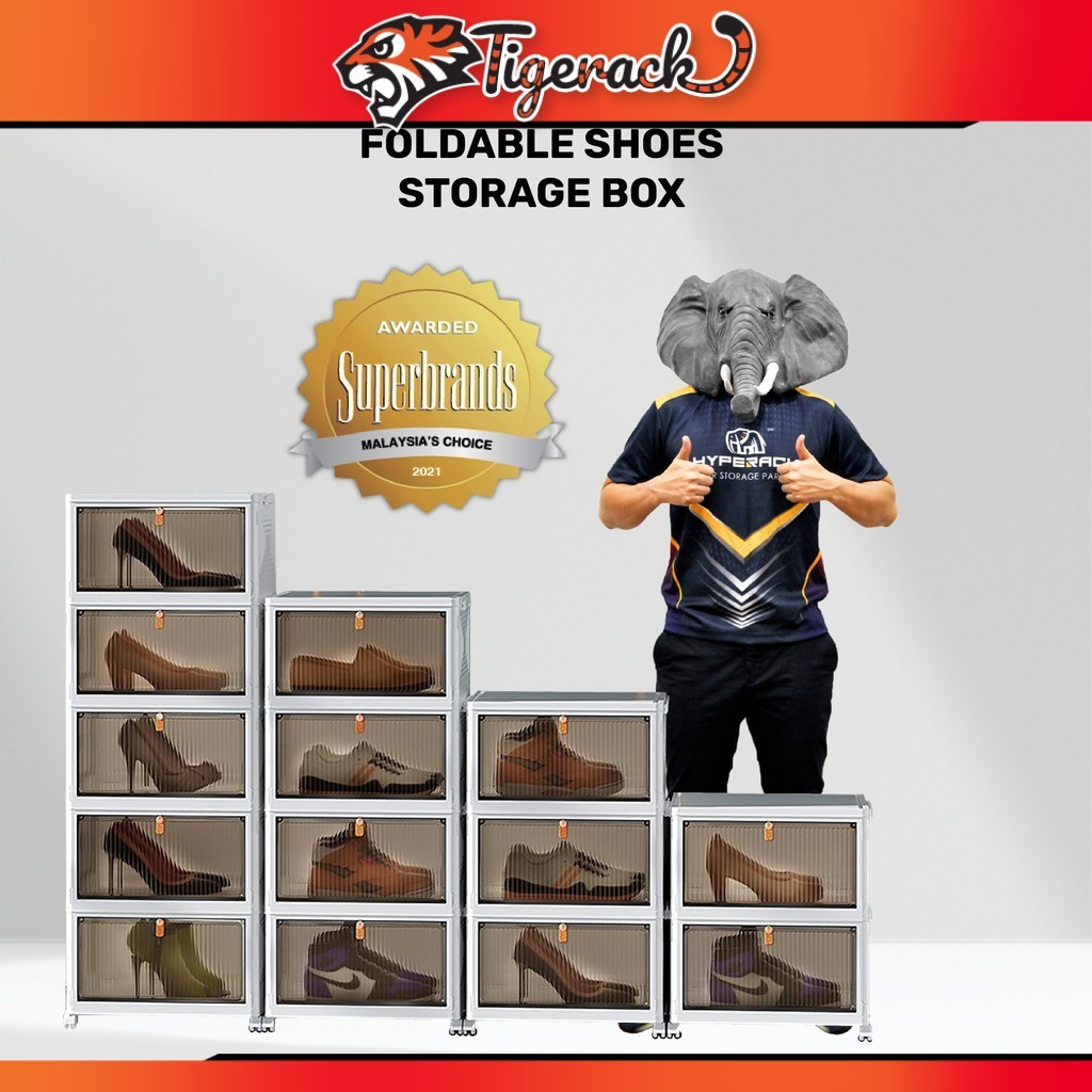 TIGERACK Foldable Shoe Rack Cabinet Box Organizer Compartment Rak Kasut ...