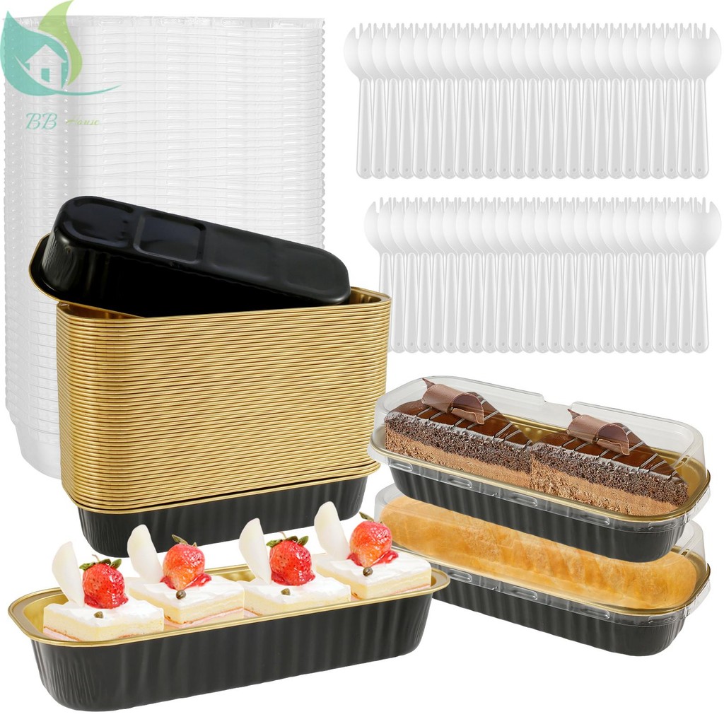 150Pcs Mini Cake Pans with Lids and Spoons 200ml Non-Stick Foil Baking ...