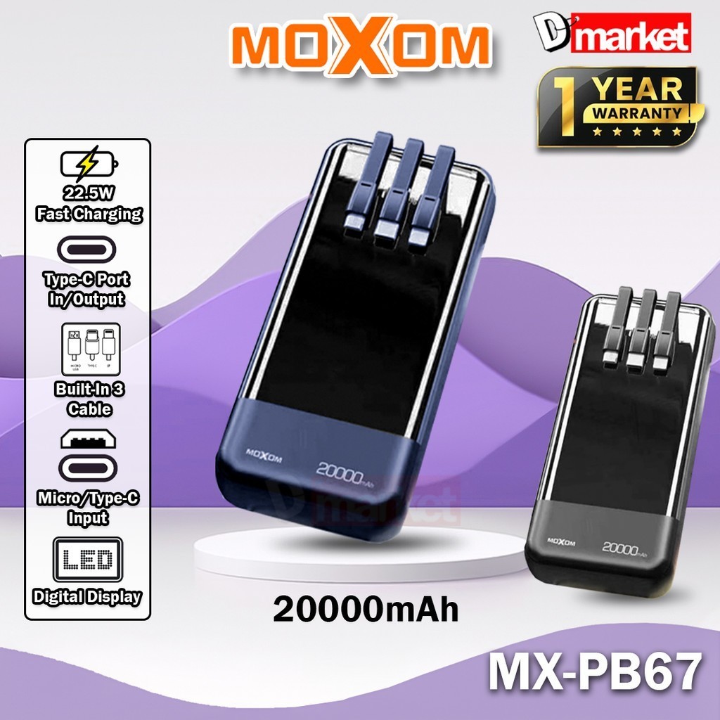 Moxom MX-PB67 20000mAh Powerbank Built In Cable Power Bank 22.5W Fast Charging Moxom Powerbank ...