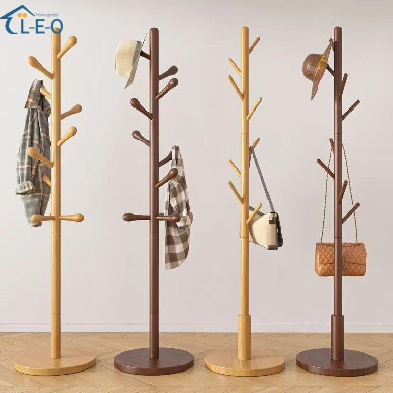 【L-E-O】Clothes Rack 8 hook Penyangkut Baju Rak Wooden Coat Hat Rak ...