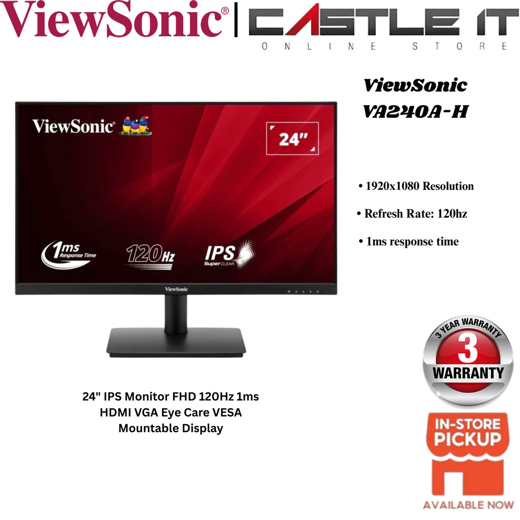 ViewSonic VA240A-H 24" IPS Monitor FHD 120Hz 1ms HDMI VGA Eye Care VESA ...