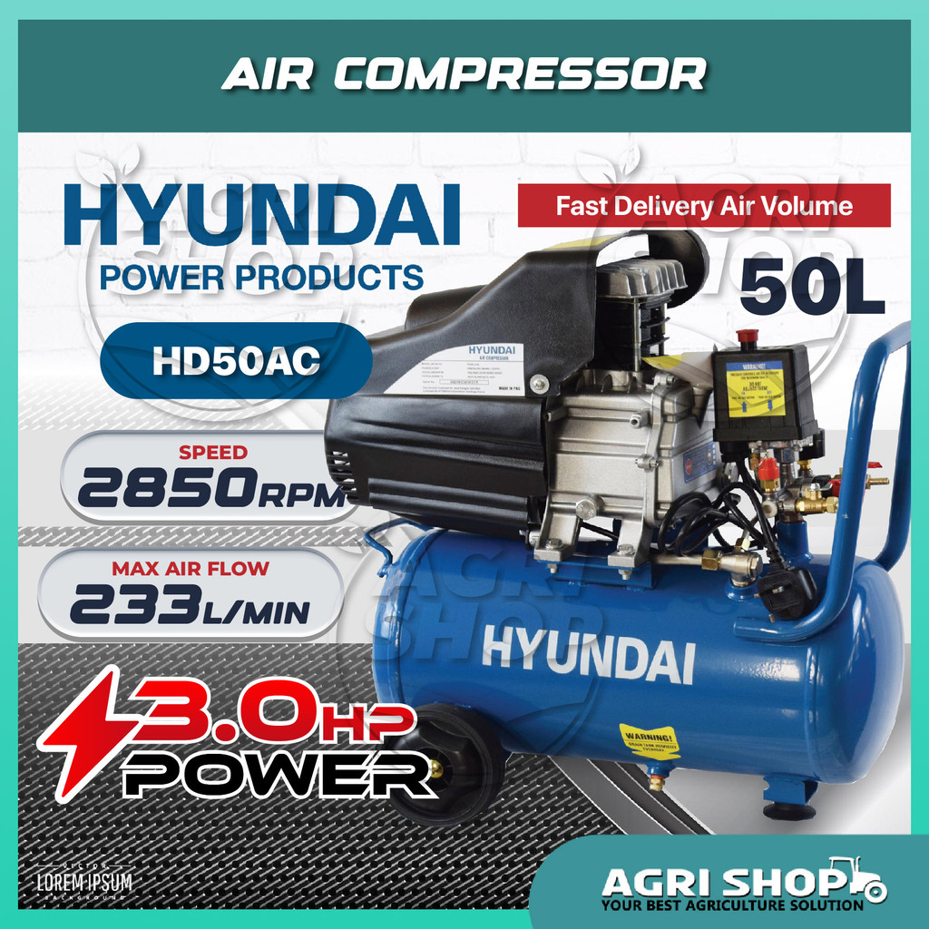 Agrishop HYUNDAI 3HP Air Compressor HD50AC 50L Fast Delivery Air Volume ...