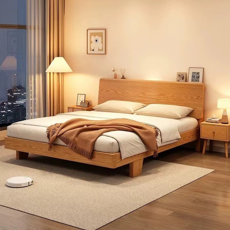 New Oak Bed Full Solid Wood Bed Board 1.8m Double Nordic Bed Natural ...