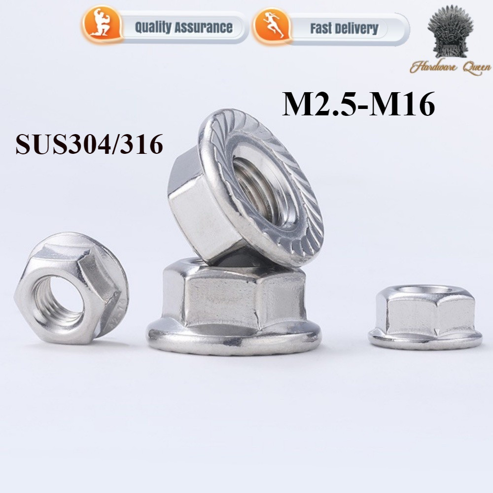 【QP3】SUS304 SUS316 Stainless Flange Nut anti-skid nut flange nut M2.5M3/M4/M5/M6/M8/M10 ...