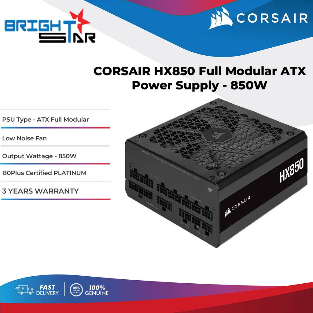 CORSAIR HX850 850Watt 80 Plus Platinum Certified Fully Modular Ver2022 Power Supply - CP-9020213 ...