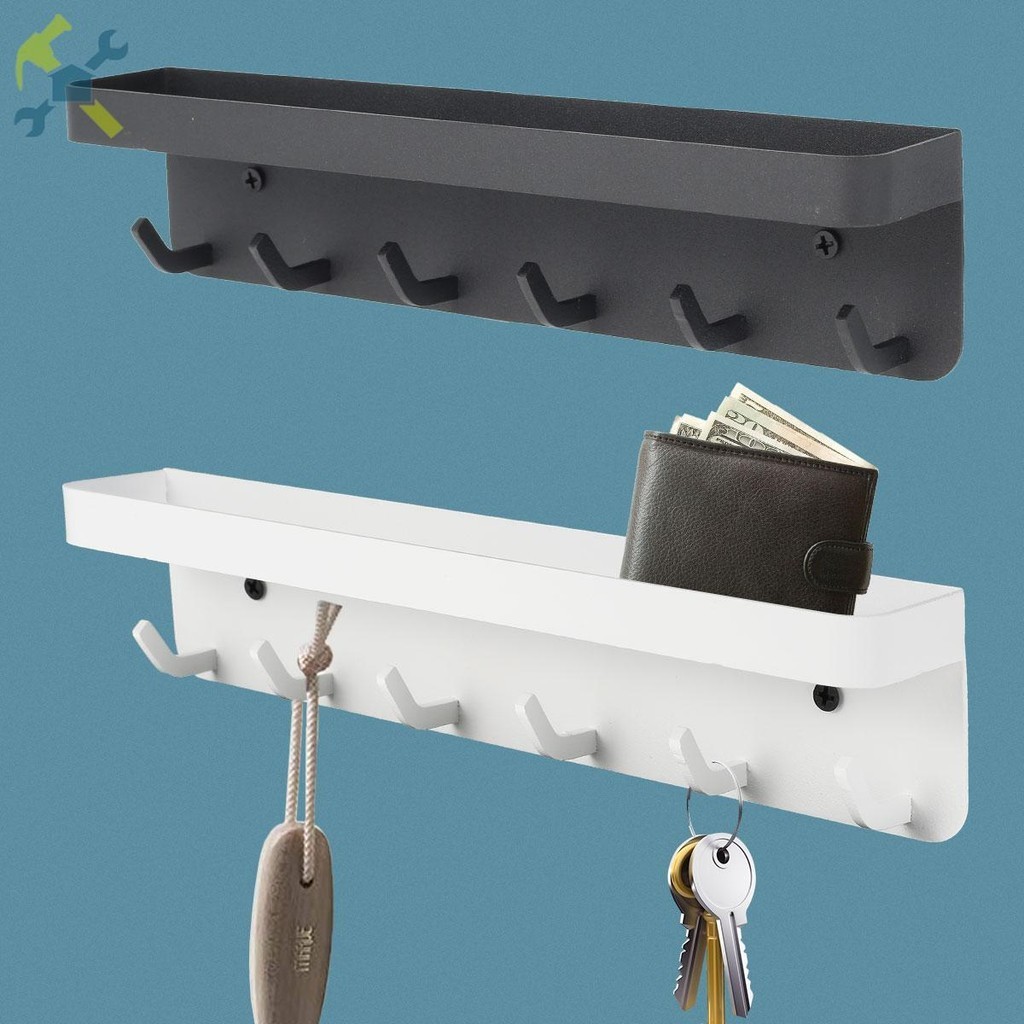 6 Hooks Wall-Mounted Key Holder Metal Stainless Steel Key Rack Hanger ...