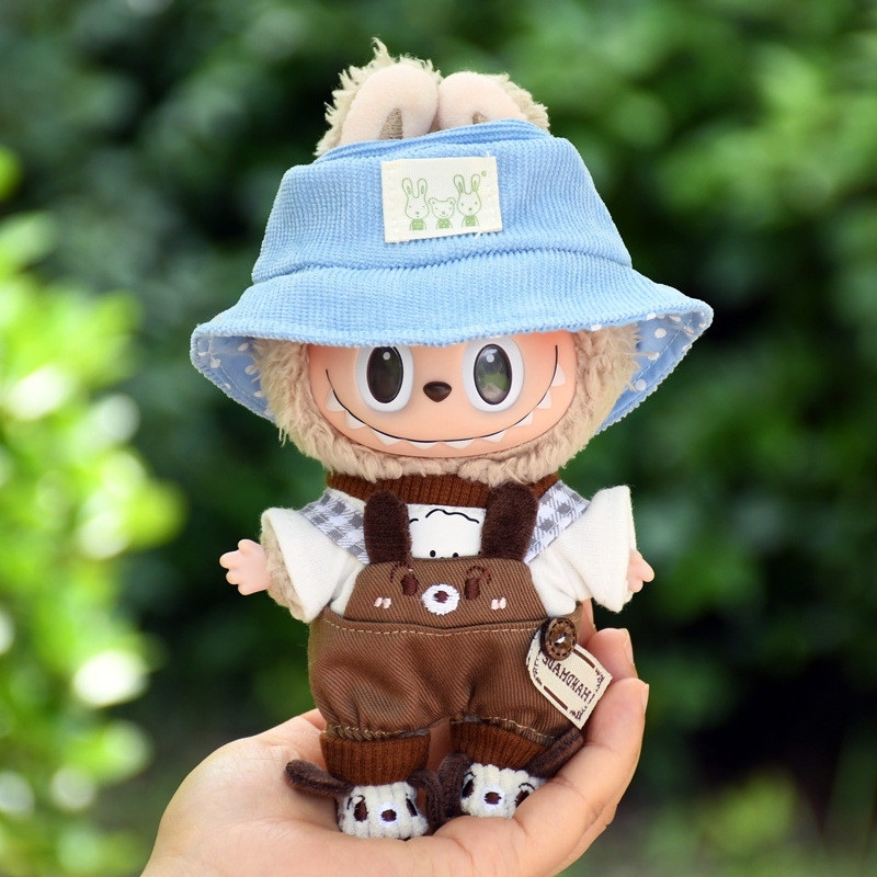 17cm labubu Clothes, Little Brown Dog Overalls Suit labubu Cute Clothes ...