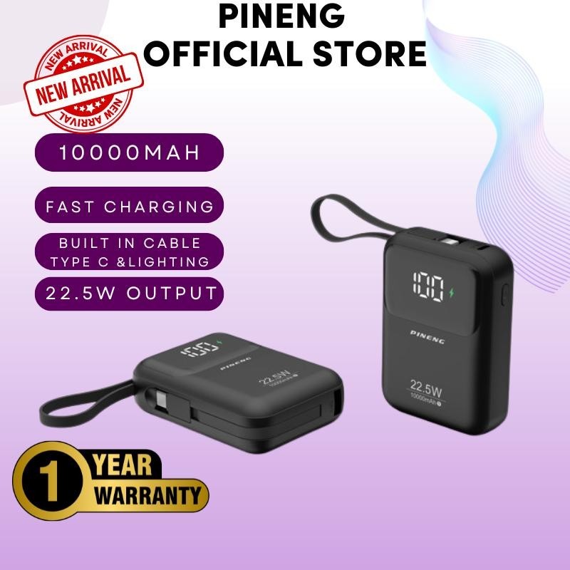 Pineng powerbank PN-710 PD Power Bank Built-In cable type c dan iphone ...