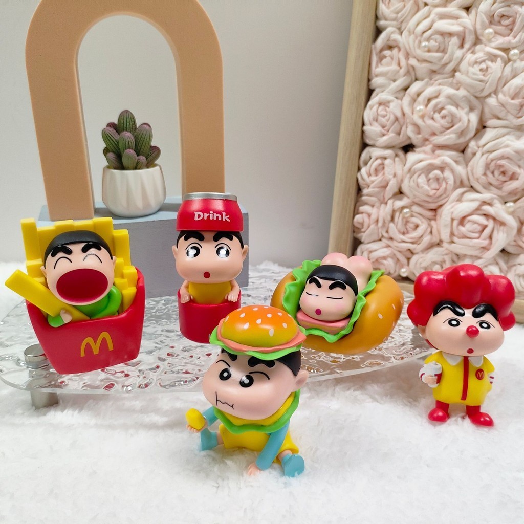 5Pcs Anime Crayon Shin-chan Figure Nohara Shinnosuke Cosplay Hamburger ...