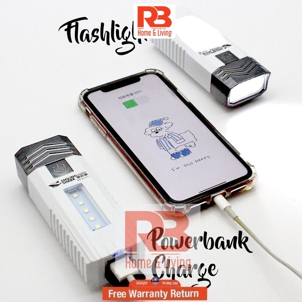 3in1 Smiling Shark Flashlight Lampu Suluh Power Bank (2in1) Lampu Tidur ...