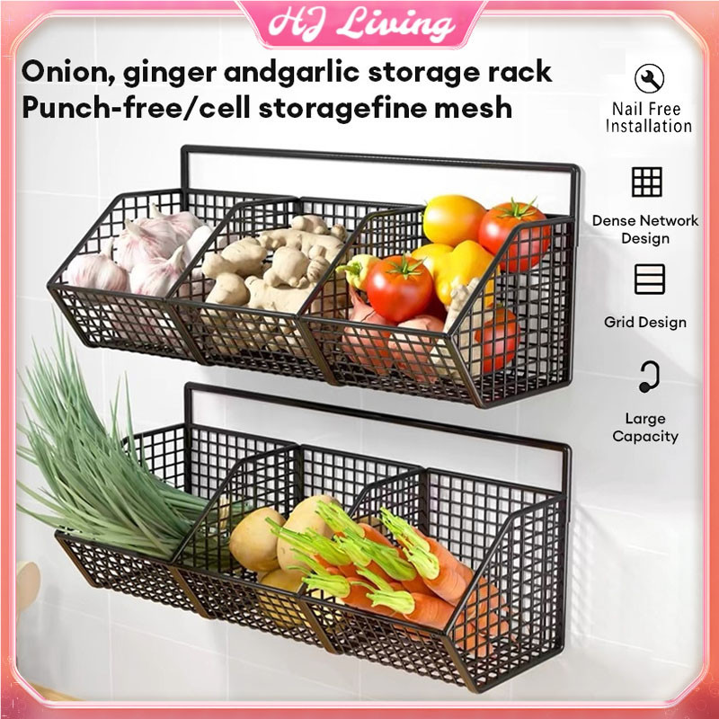 Hanging Onion Storage Rack Kitchen Basket Fruit Vegetable Plates Dishes ...