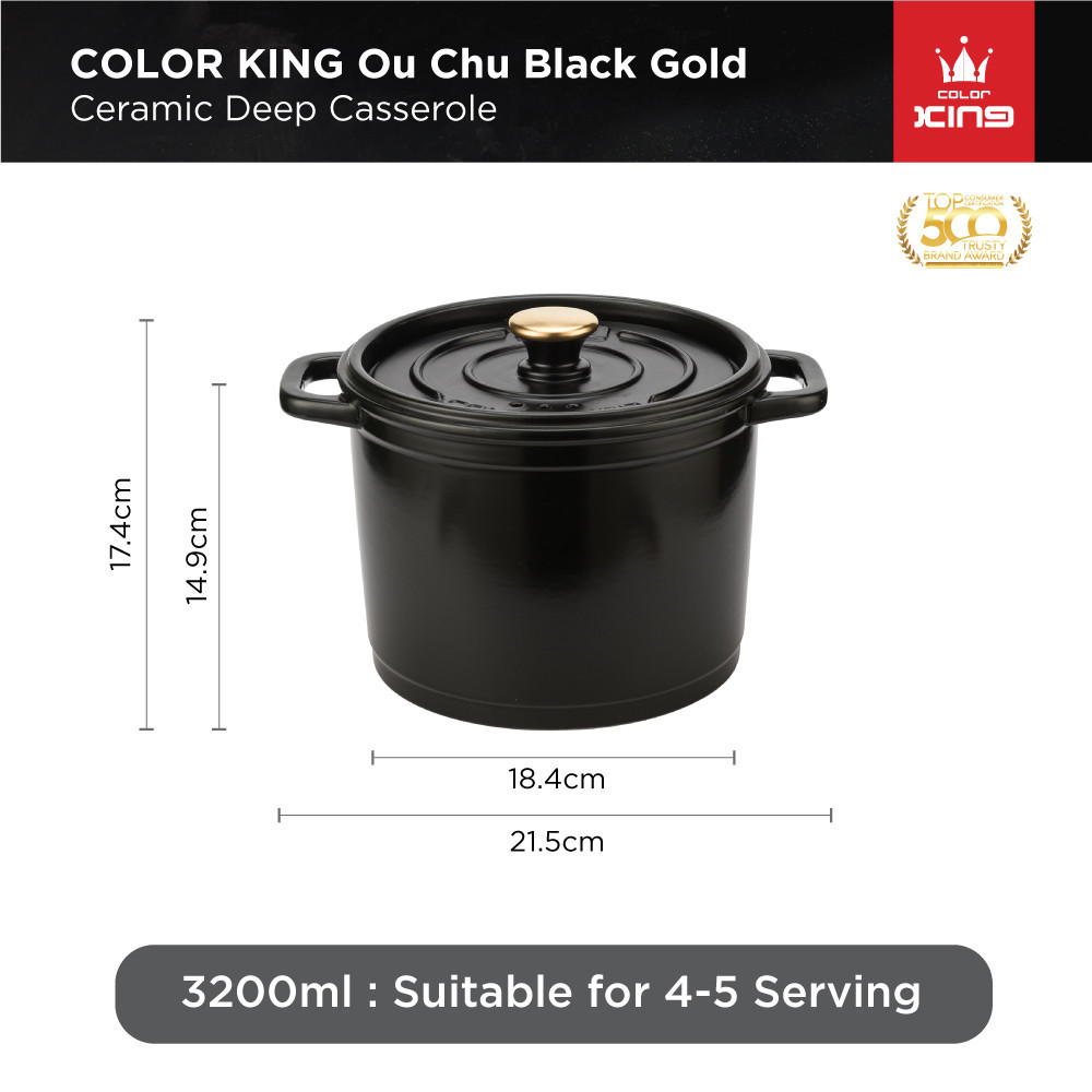 Color King Scandinavian Black Gold 100% Ceramic Deep Casserole 3200ml ...