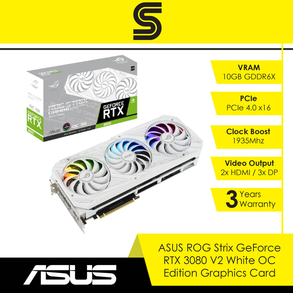 ASUS ROG Strix GeForce RTX 3080 V2 White OC Edition 10GB GDDR6X ...