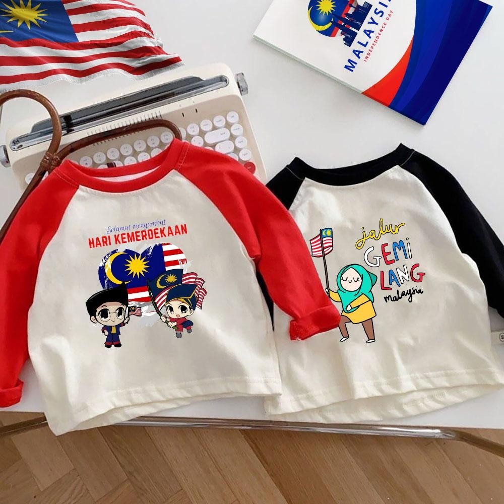 Malaysia Merdeka Print Boys Girls Raglan Shirt Long Sleeve Top Malaysia ...