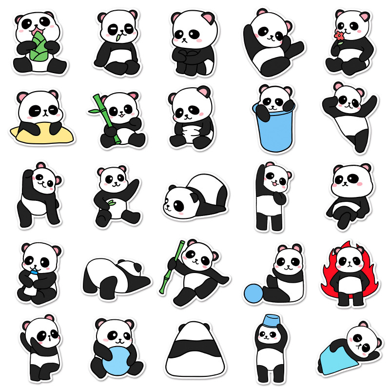Panda Stickers Pack of 50Pcs, Cute Kawaii Stickers for Water Bottles ...