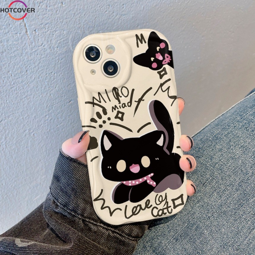 Black Cute Cat Phone Case For Samsung S24 S23 S22 S21 Ultra Plus S23 ...