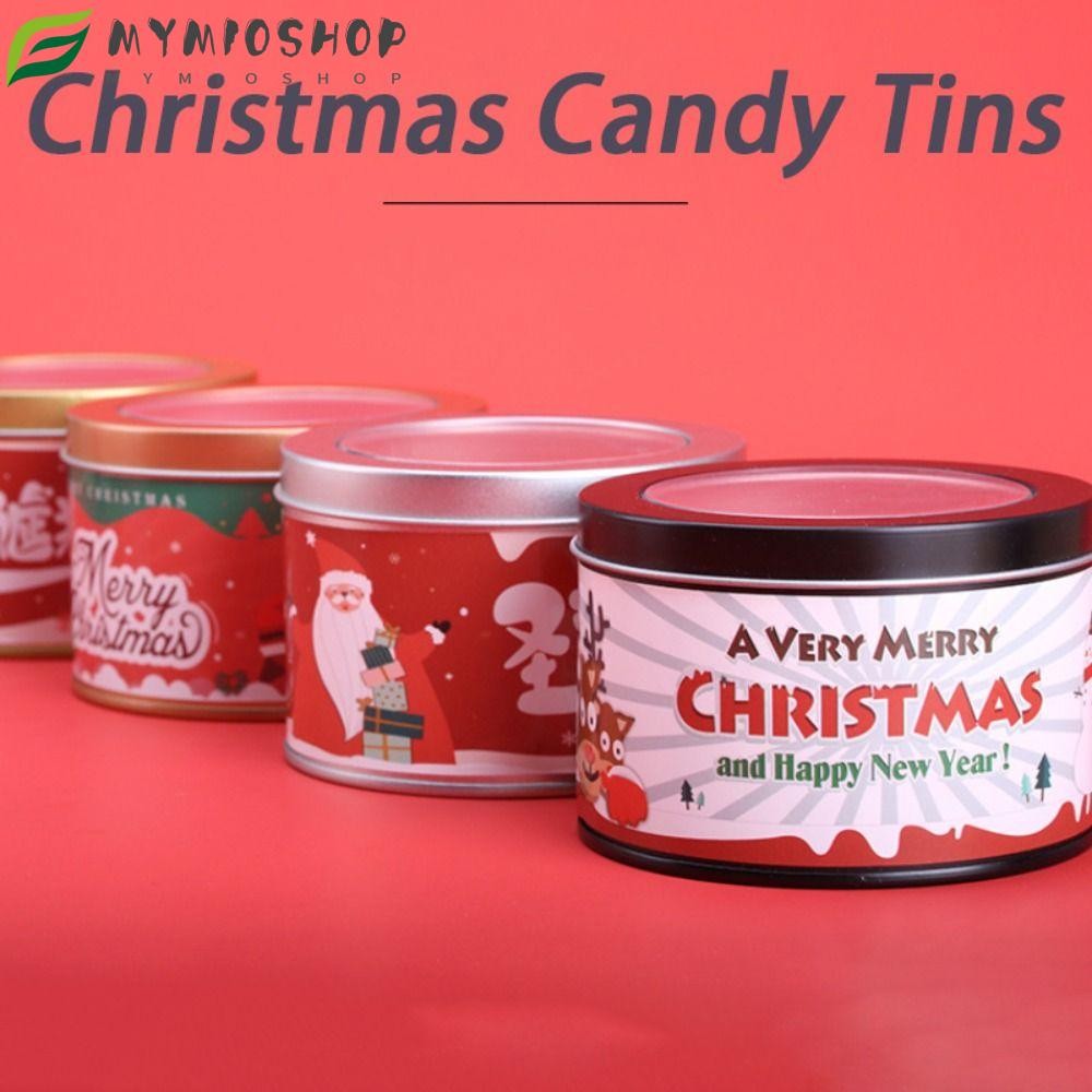 MIOSHOP Candy Tin, Christmas Tinplate Round Sealed Jar Packing Boxes Empty Box Cookie Candy ...