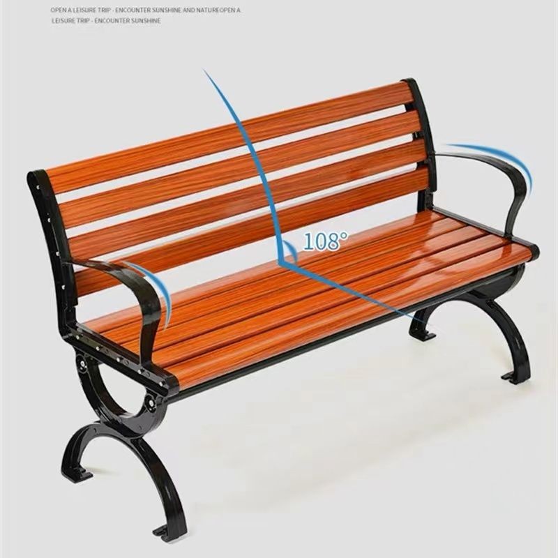 Park outdoor bench antiseptic wood wrought iron community courtyard ...
