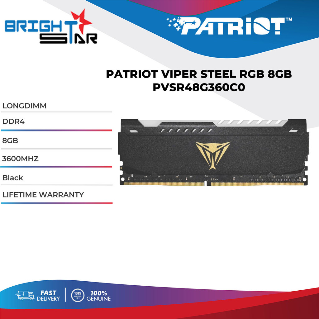 PATRIOT Viper Steel RGB DDR4 Memory 8GB/16GBx1 - 3600Mhz | Shopee Malaysia