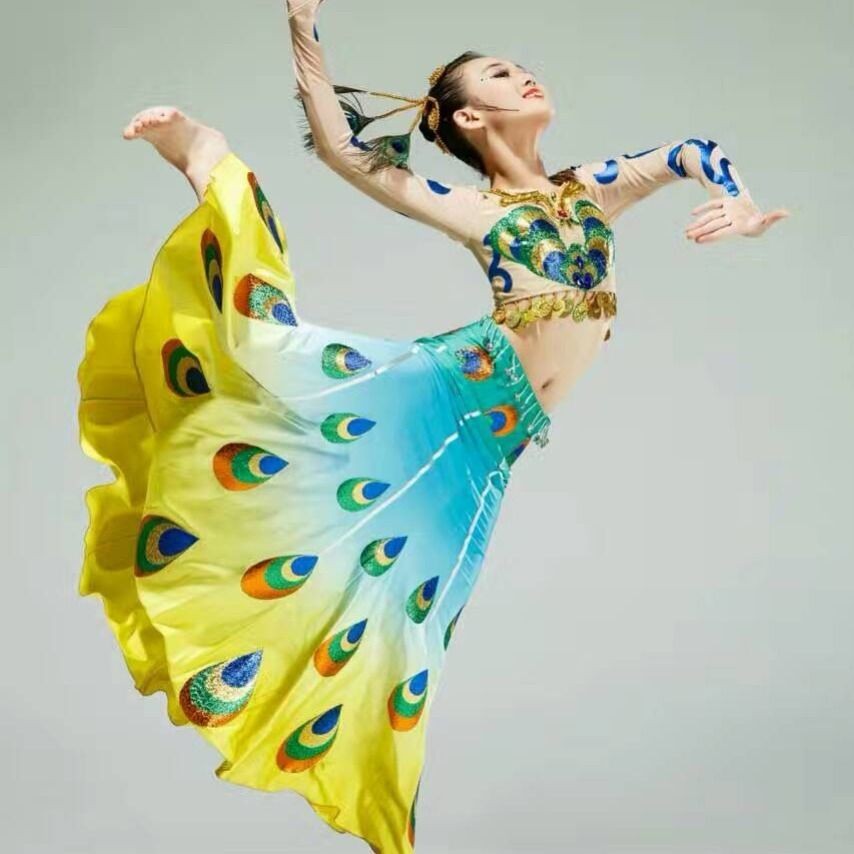 National Children Performance Costume Peacock Dance Costume Female ...
